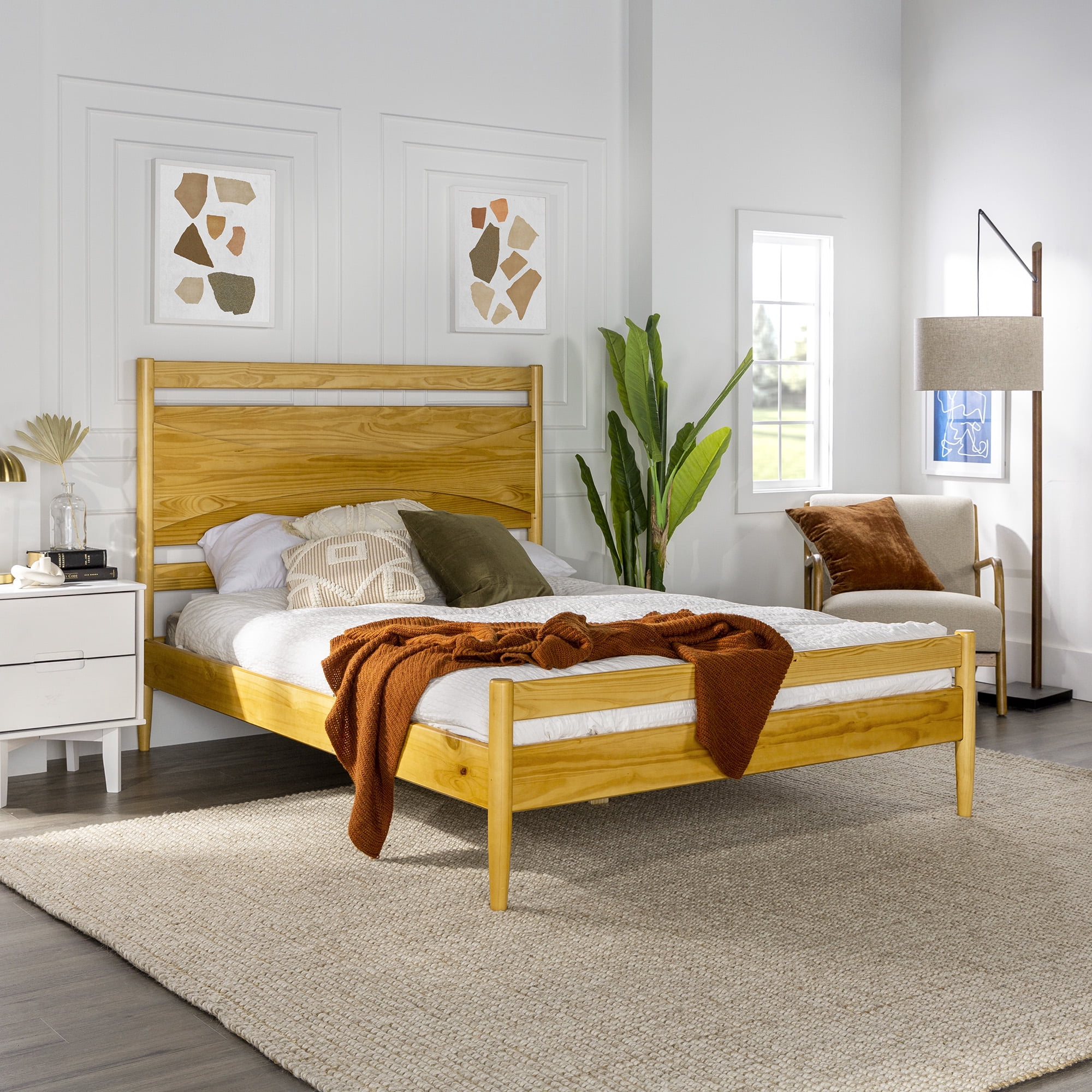 Walker Edison Mid Century Modern Solid Wood Platform Queen Bed Frame ...