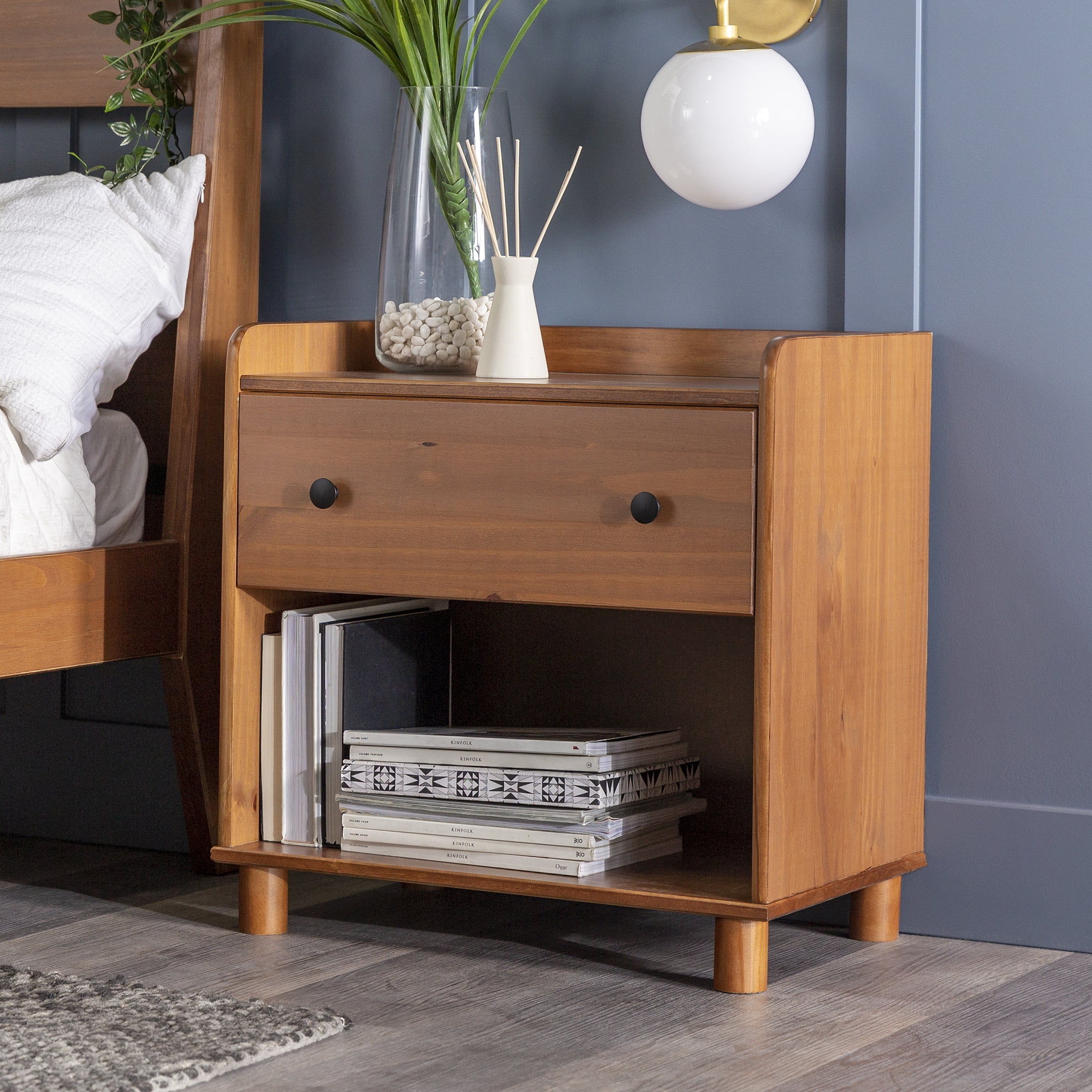 Walker Edison Mid Century Modern Tray Top Caramel Nightstand - Walmart.com