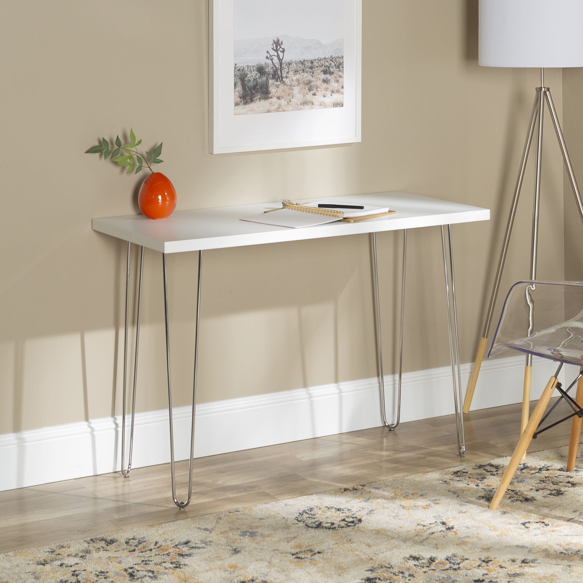 Desert Fields Mid Century Modern Wood Computer Desk, White - Walmart.com