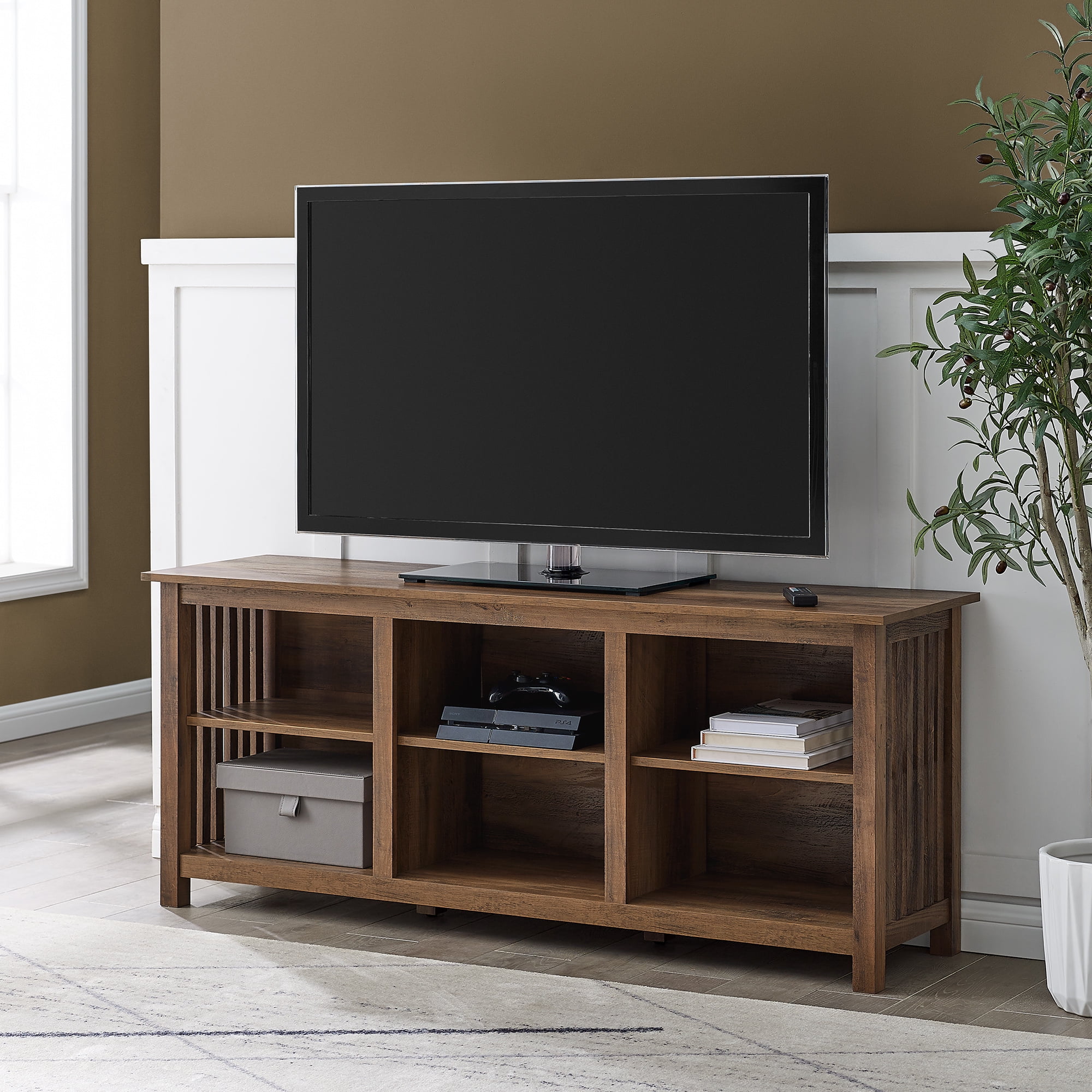 Walker Edison Mission Slatted Side TV Stand for TVs up to 65”, Rustic ...