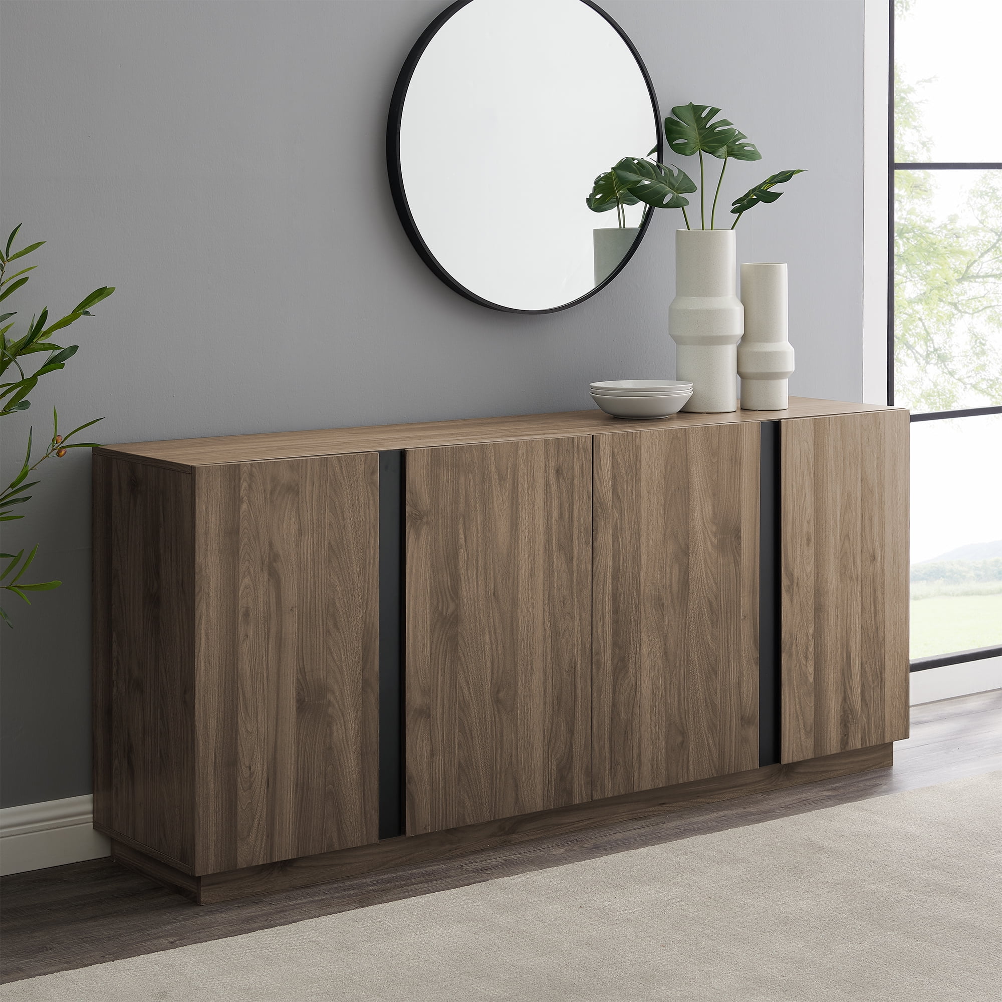 Walker Edison Modern 4-Door TV Stand for TVs up to 80”, Slate Grey ...