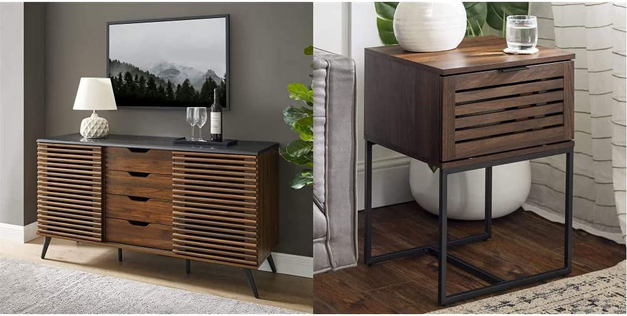 Walker Edison Modern 4 Drawer Sliding Door Wood Cabinet Buffet Entryway ...