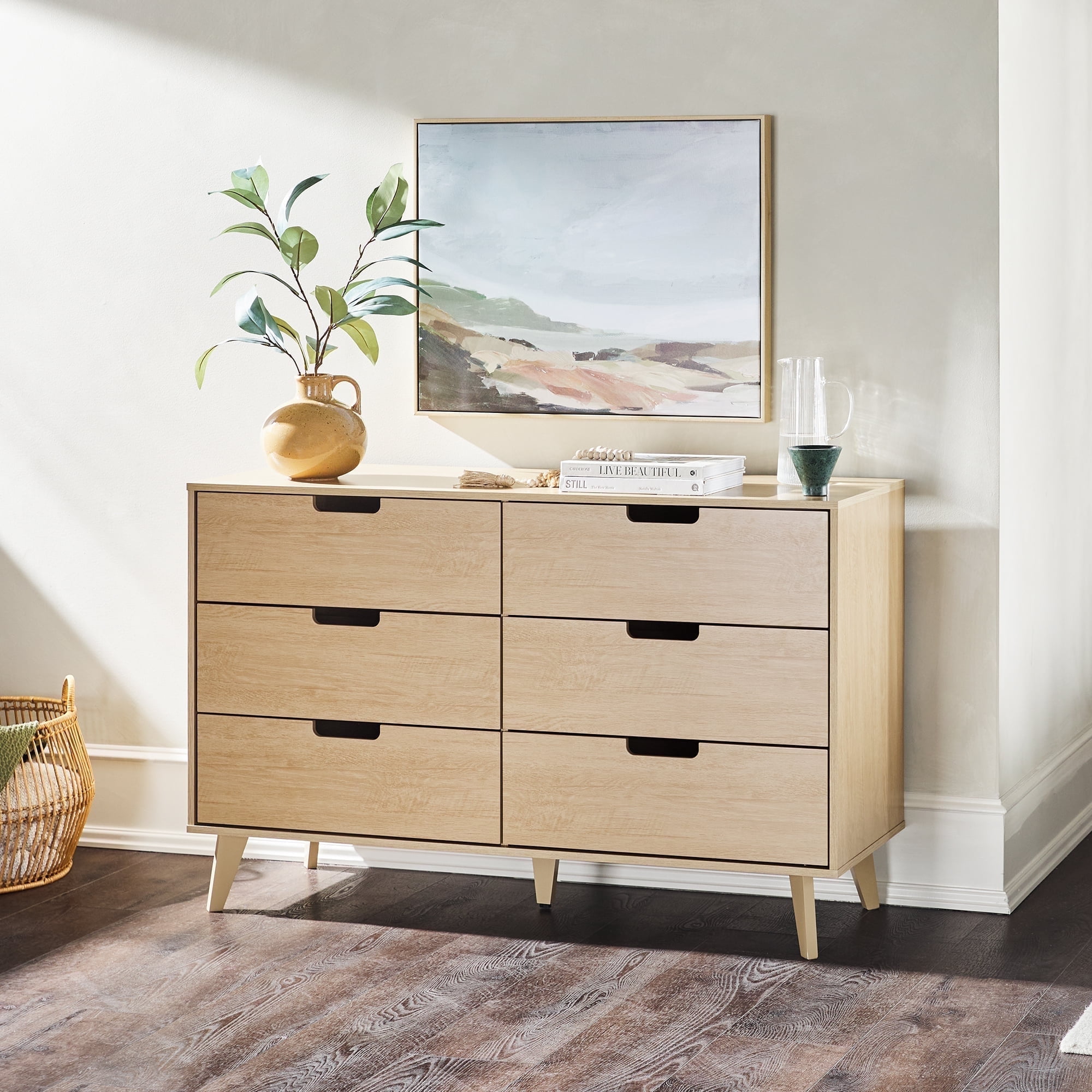 Walker Edison Modern 6-Drawer Dresser, Sleek Riviera Finish, Cut-Out ...