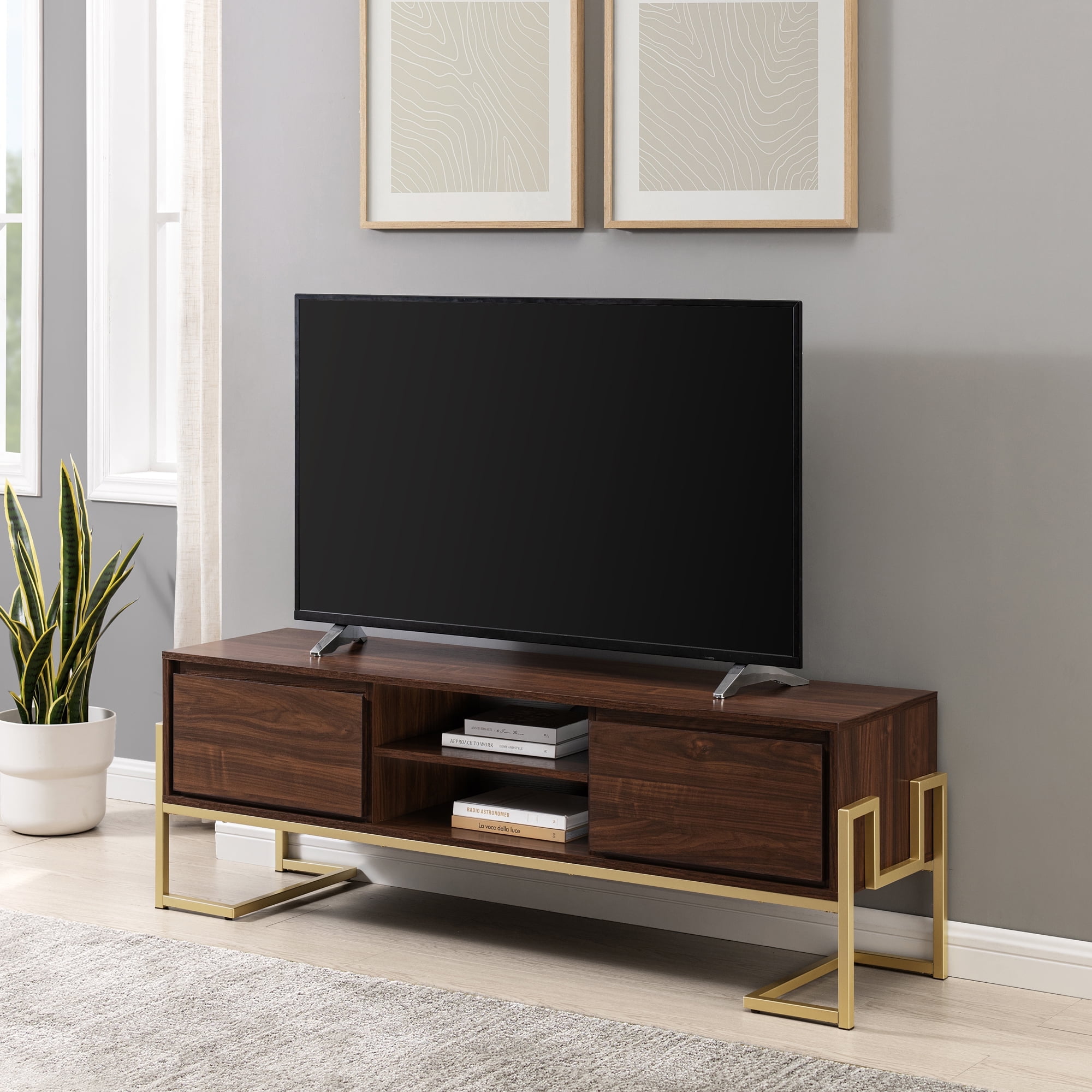 Walker Edison Modern 60" 2-Drawer Media Console, Dark Walnut - Walmart.com