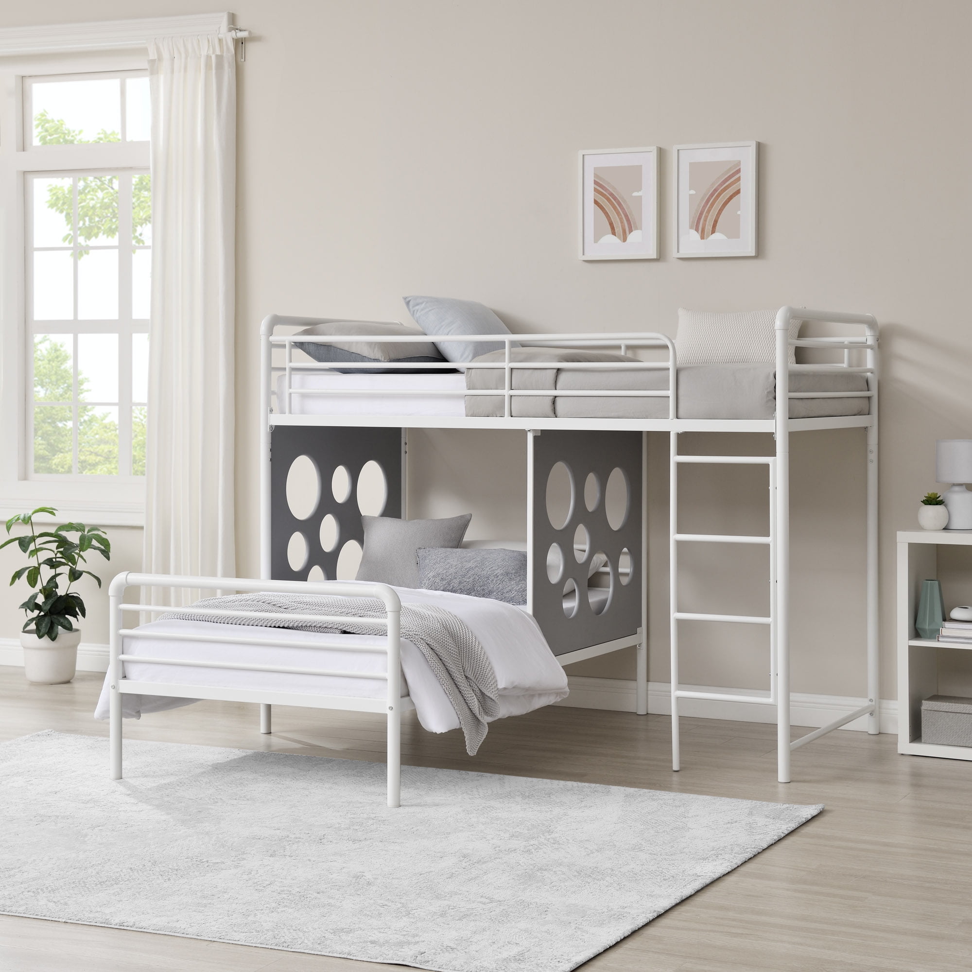 Walker Edison Modern 60" Cutout-Sides L-Shape Bunk Bed, Cool Grey ...