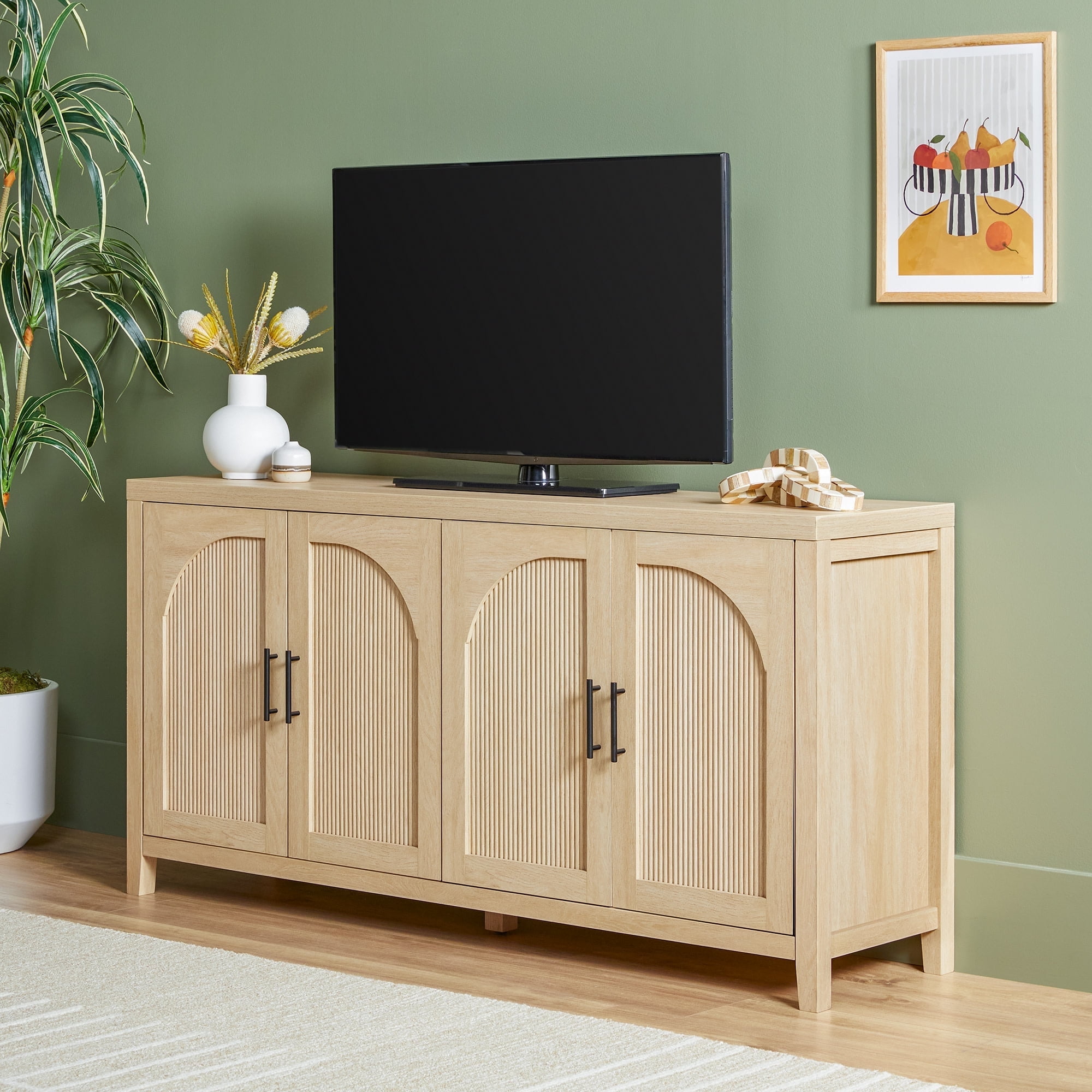 Walker Edison Modern 60" Reeded Sideboard with Arch, Coastal Oak ...