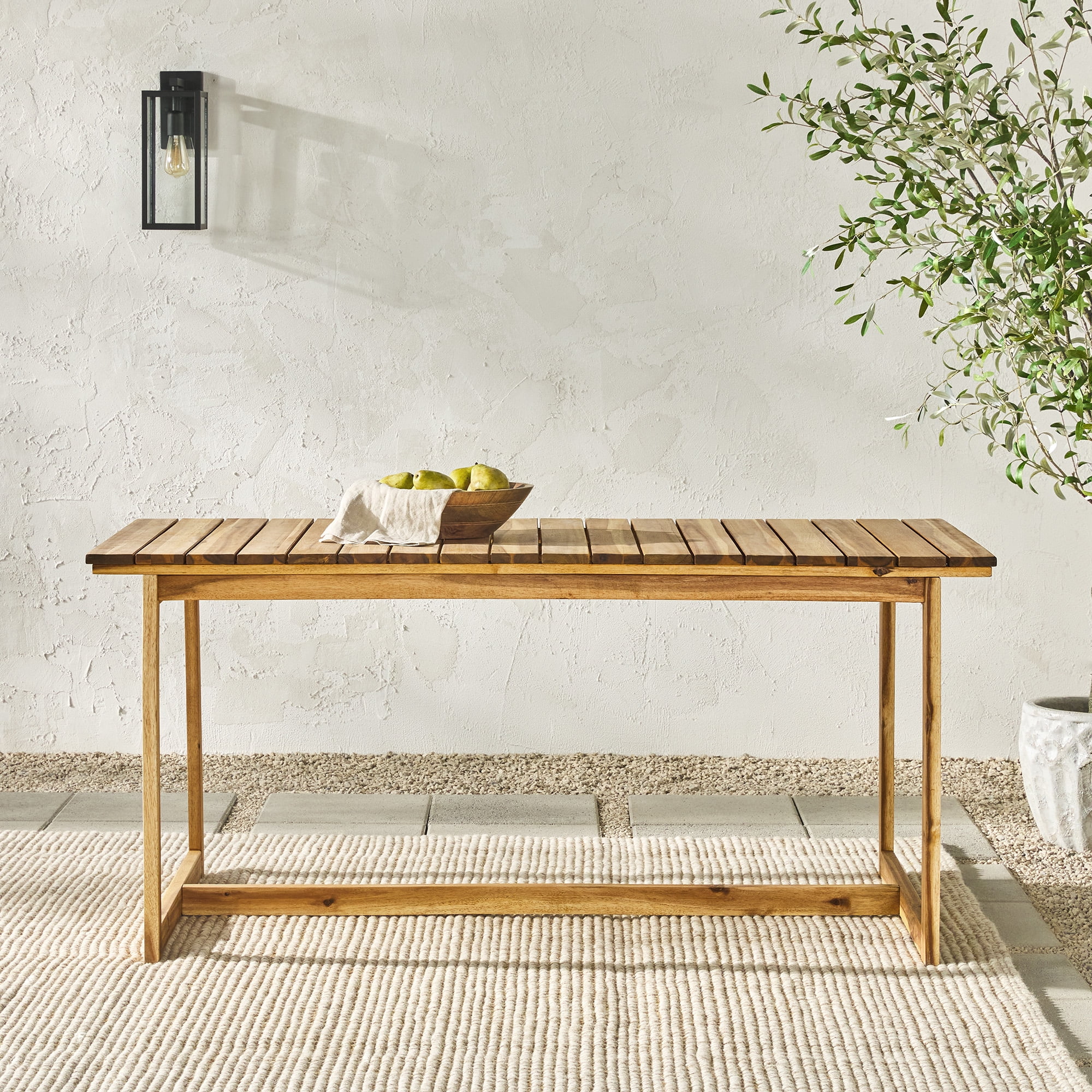 Walker Edison Modern 66” Solid Wood Slat-Top Outdoor Dining Table ...