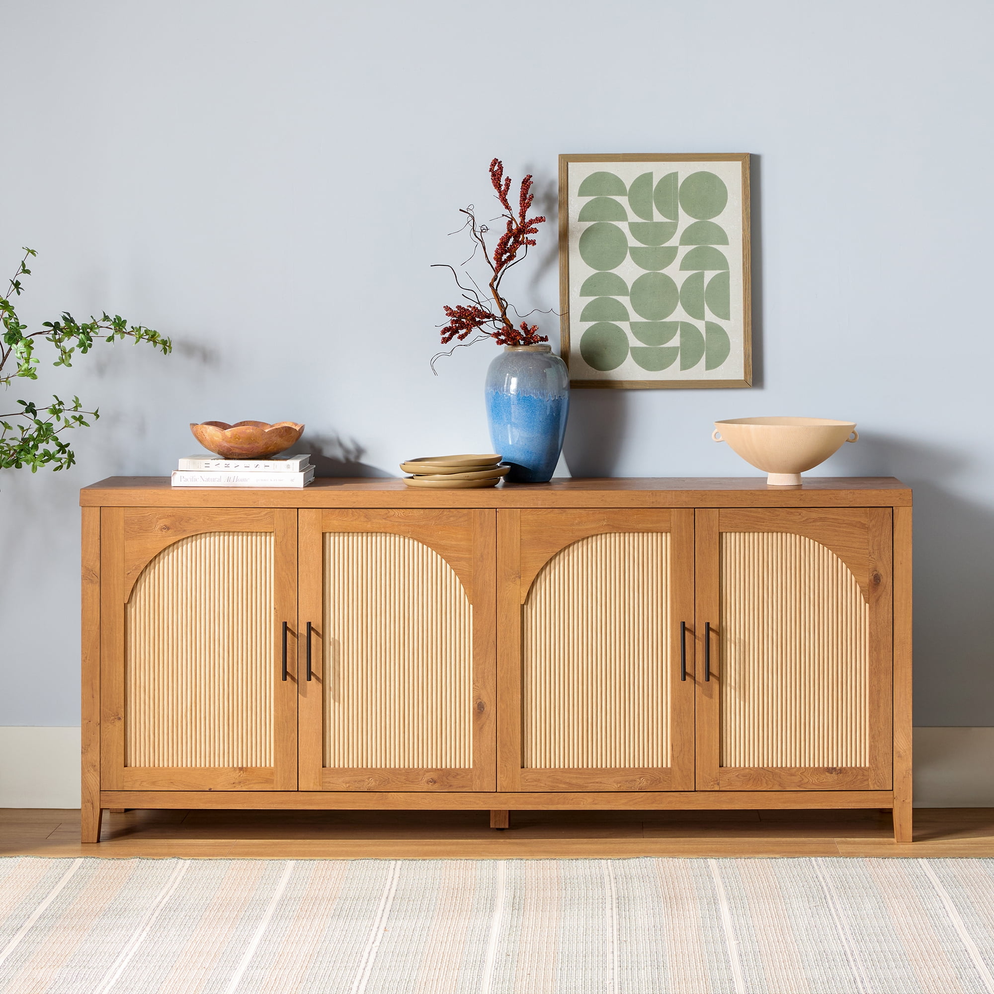 Walker Edison Modern 70" Reeded Sideboard with Arch, English Oak ...