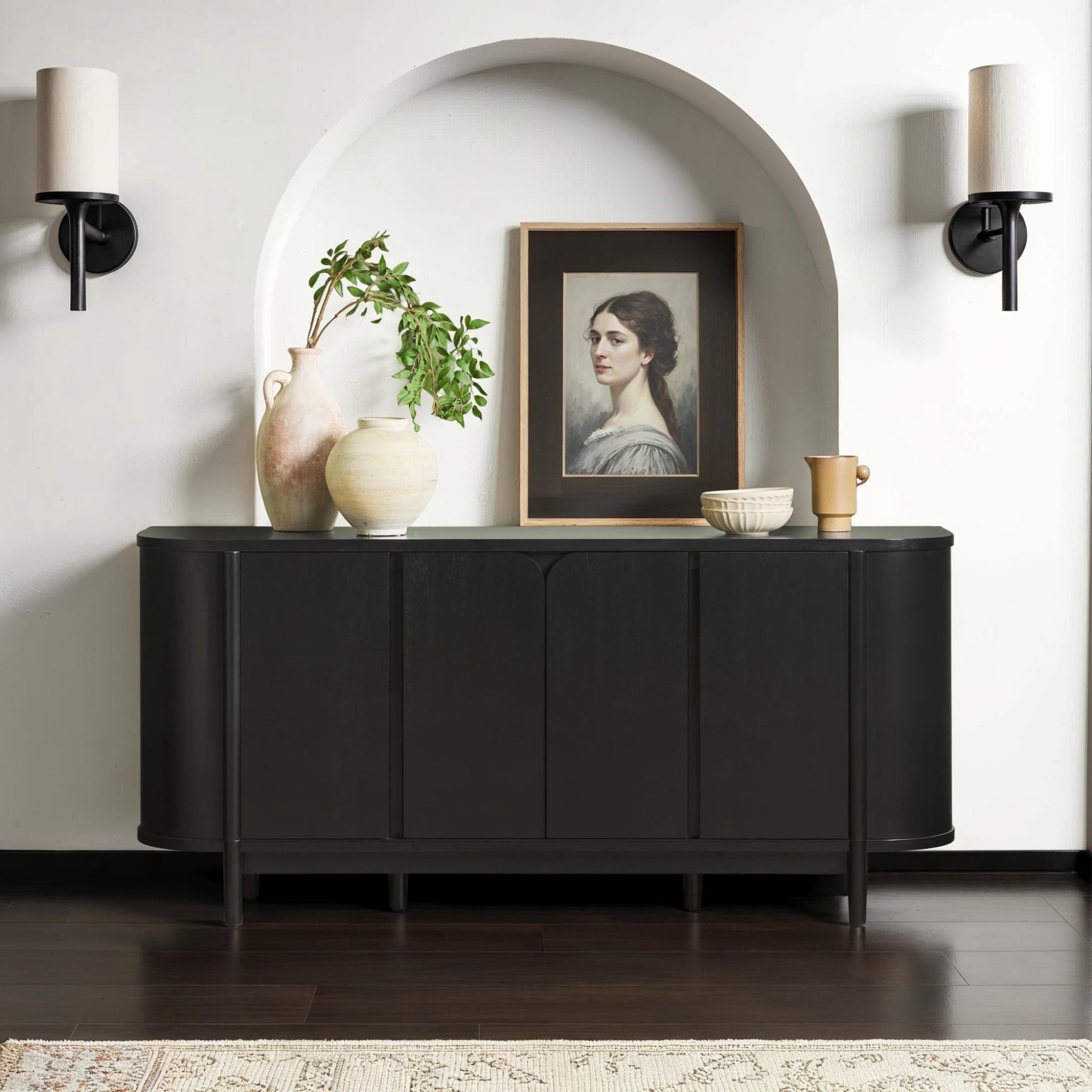 Walker Edison Modern 70" MDF Curved Sideboard Cabinet, Black - Walmart.com