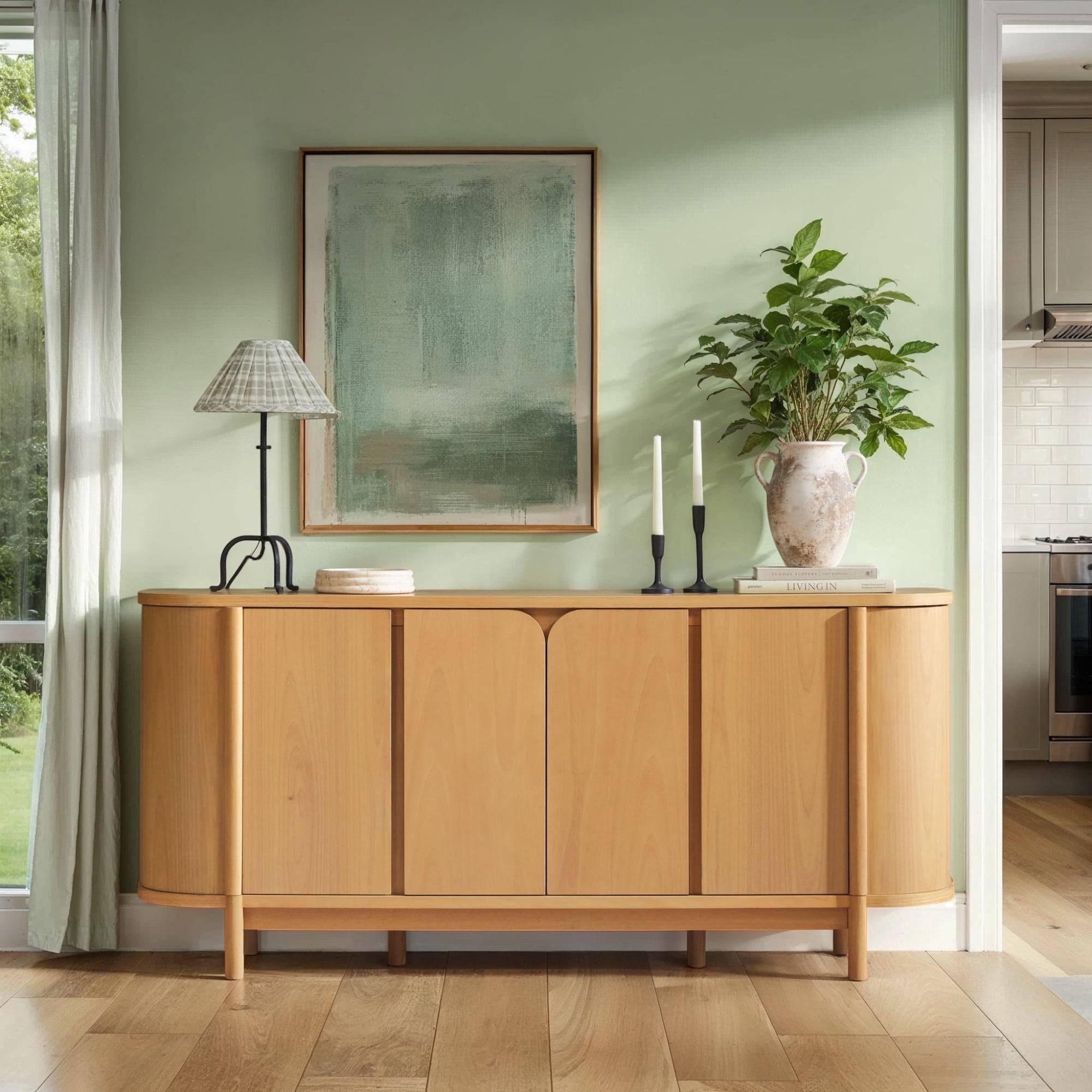 Walker Edison Modern 70" MDF Curved Sideboard Cabinet, Natural ...