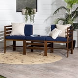 Walker Edison Modern Acacia Modular Patio Sofa Set, Dark Brown/Navy ...