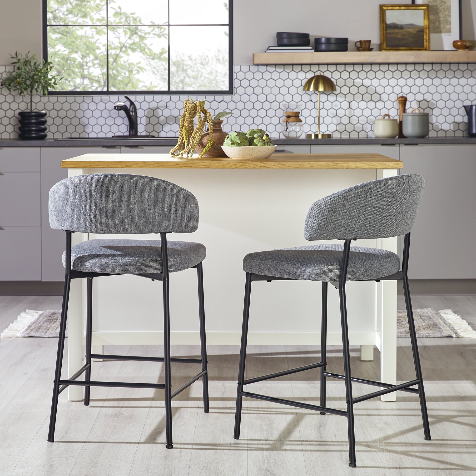 Walker Edison Modern Curved Back Counter Stool, Set of 2, Charcoal ...