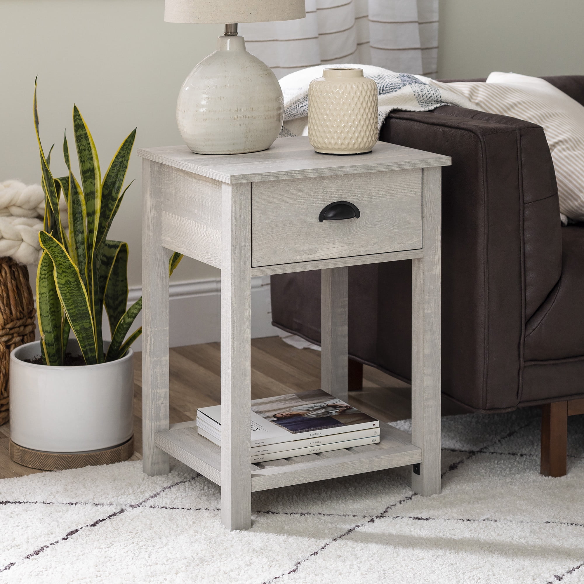 Walker Edison Modern Farmhouse 1 Drawer End Table, Stone Grey - Walmart.com