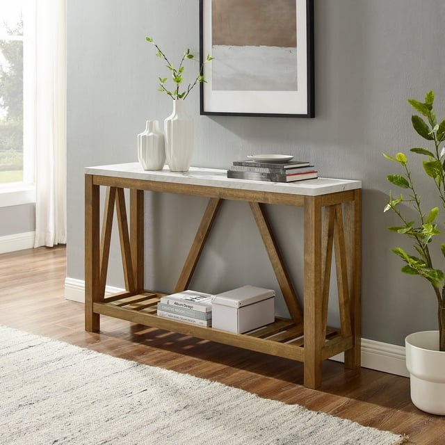 Walker Edison Modern Farmhouse Faux Marble and Walnut Entryway Table ...