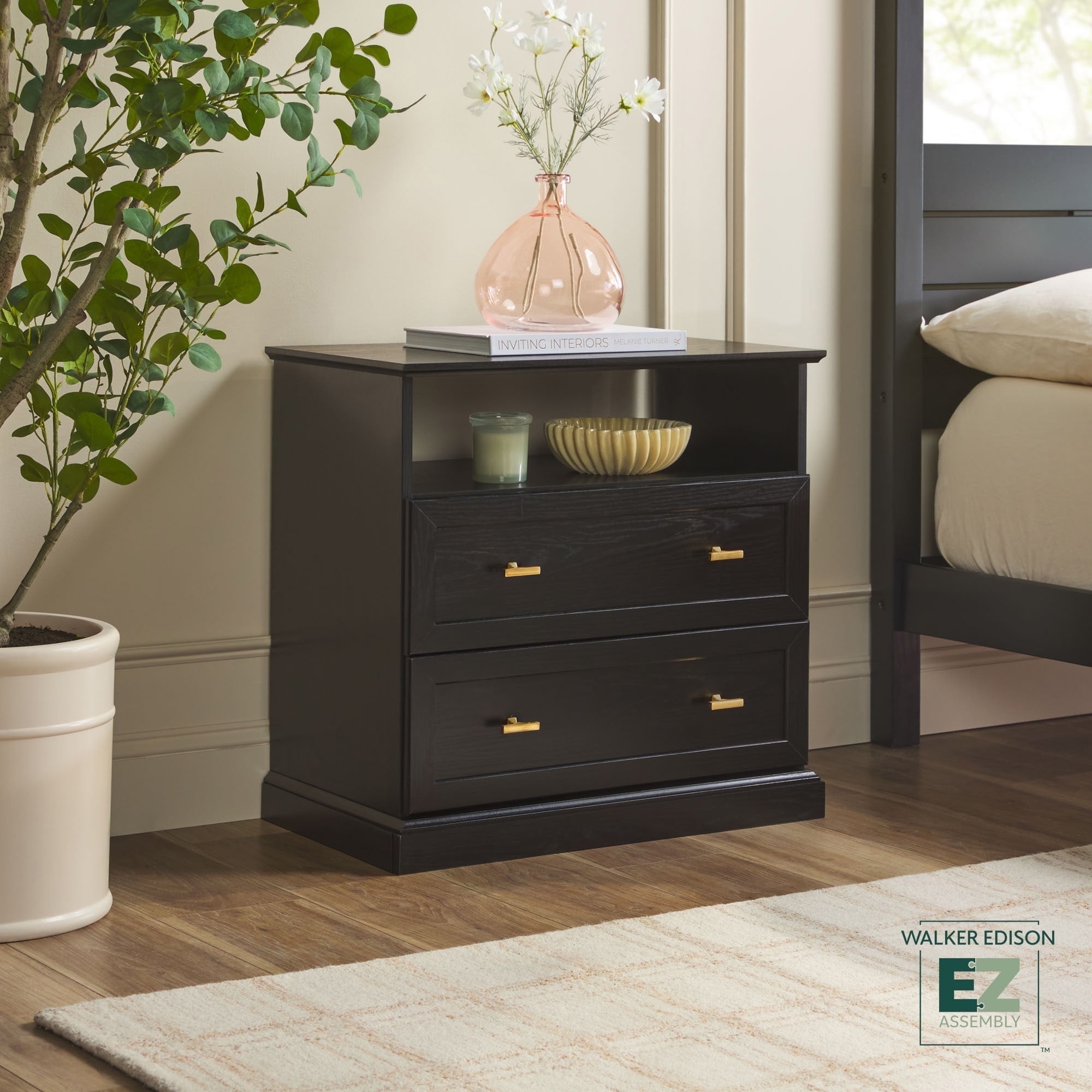 Walker Edison Modern Farmhouse Easy Assembly Nightstand with Open Shelf ...