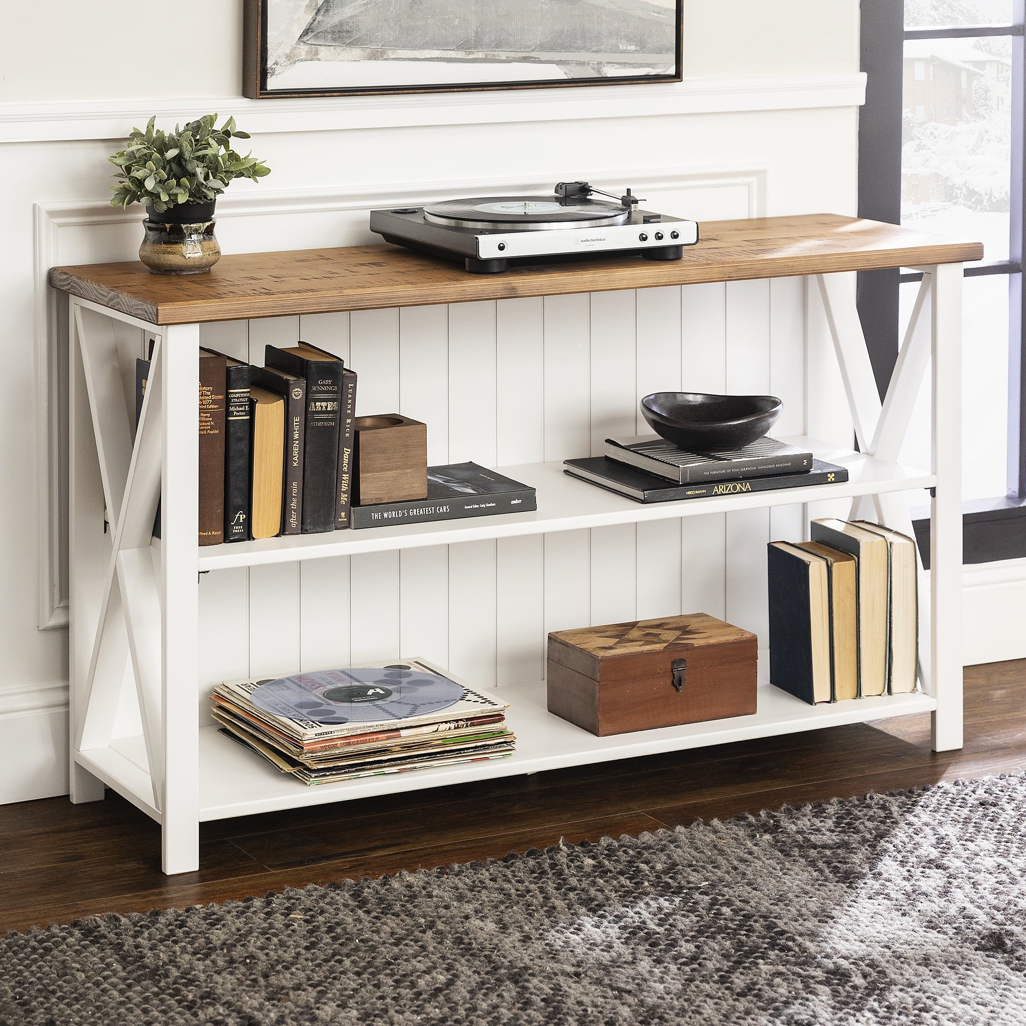 Walker Edison Modern Farmhouse Solid Wood Storage Console Table, White ...