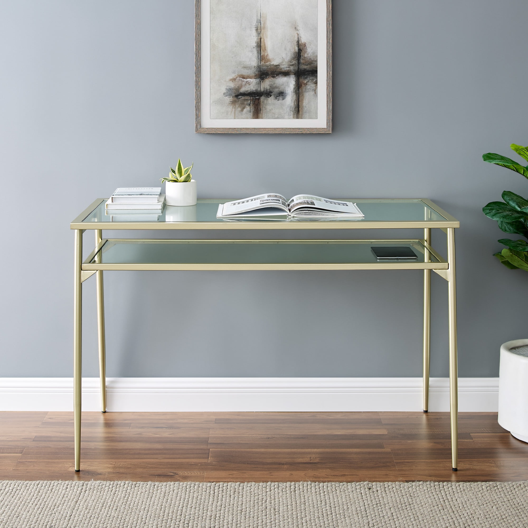 Walker Edison Modern Glass Tiered Writing Desk, Gold - Walmart.com