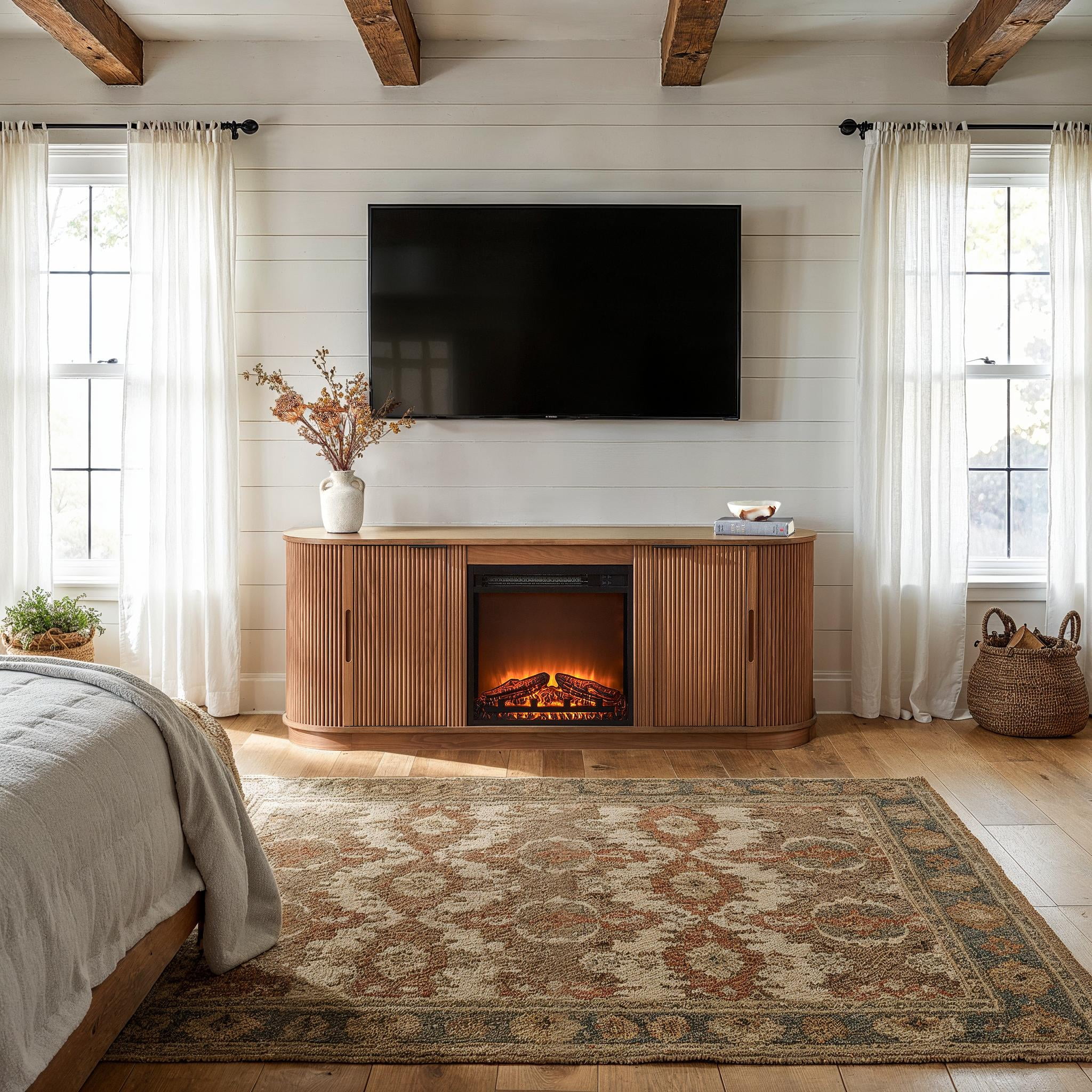 Walker Edison Modern Reeded 60” Fireplace TV Stand - Mocha - Walmart.com