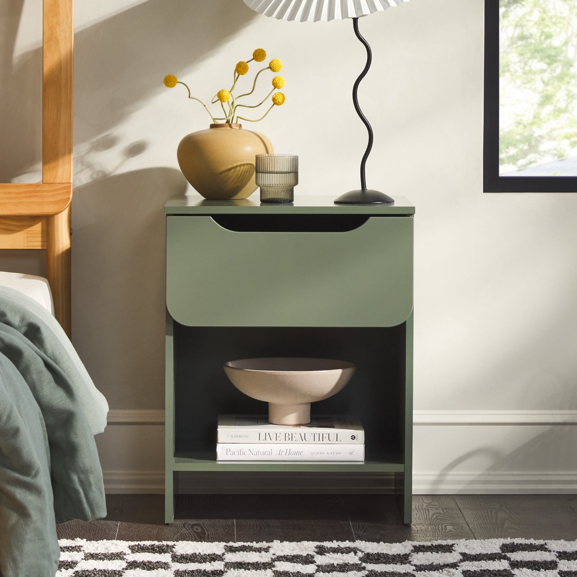 Walker Edison Modern Scandi 1-Drawer Nightstand, Green - Walmart.com