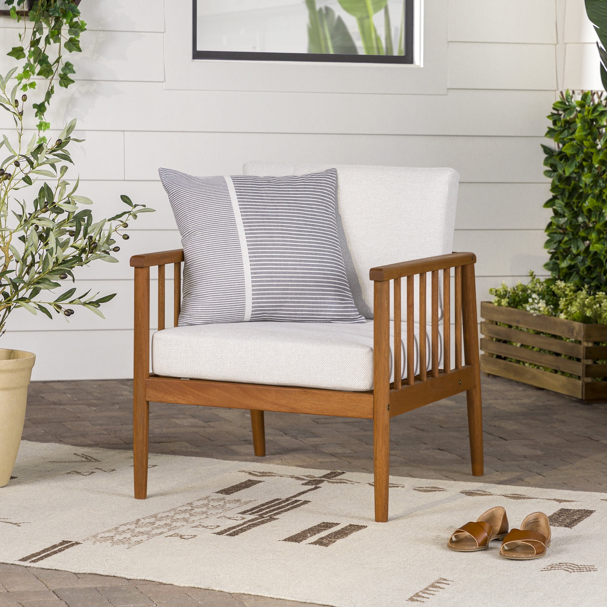 Walker Edison Modern Solid Eucalyptus Outdoor Lounge Chair, Brown ...