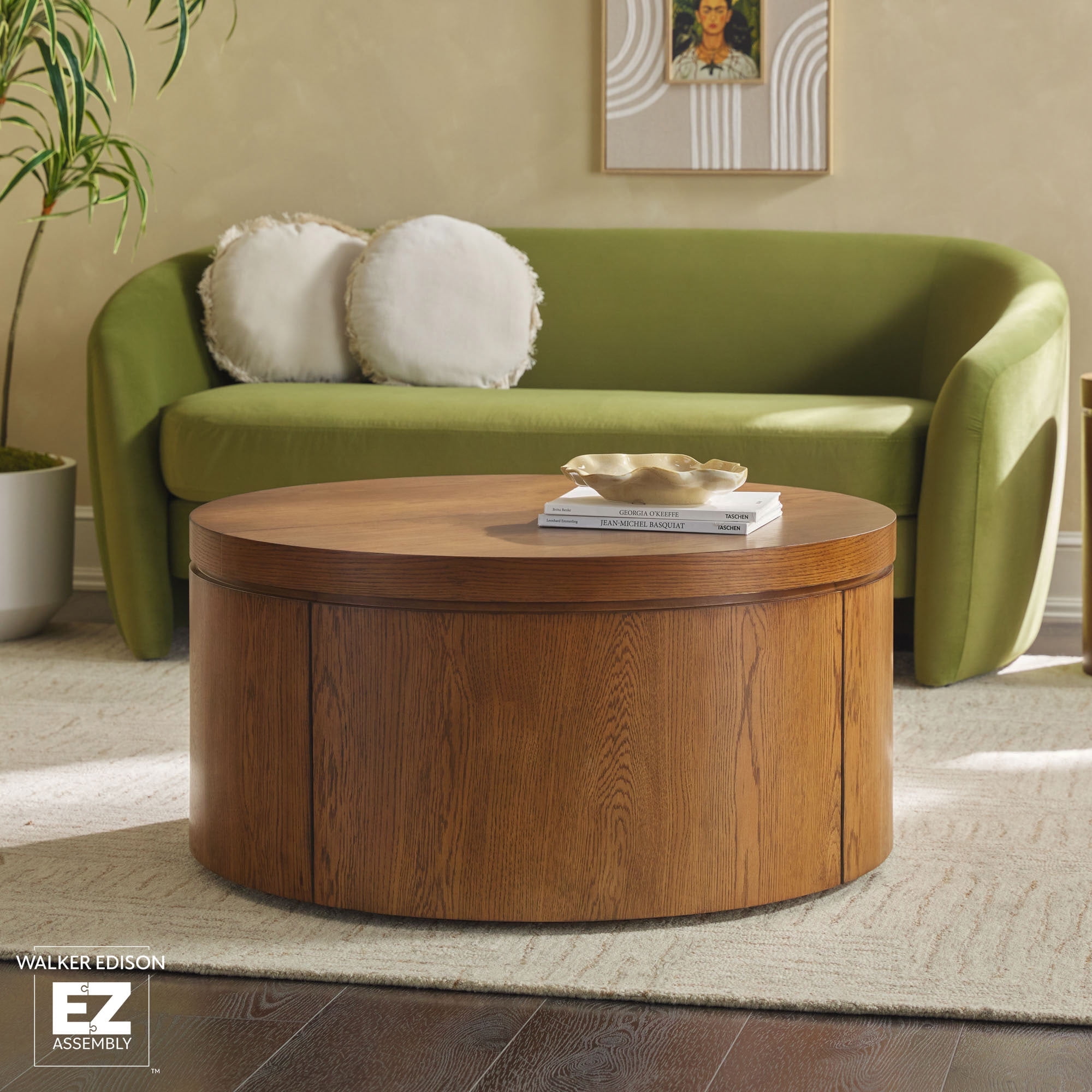 Walker Edison Modern Easy Assembly Oak Veneer Coffee Table, Medium ...