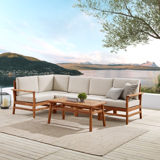 Walker Edison Modern Solid Wood 6-Piece Chevron Outdoor Sectional Set ...