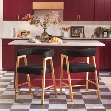Walker Edison 26" Metal and Wood Round Kitchen Bar Stools - Dark Coffee ...