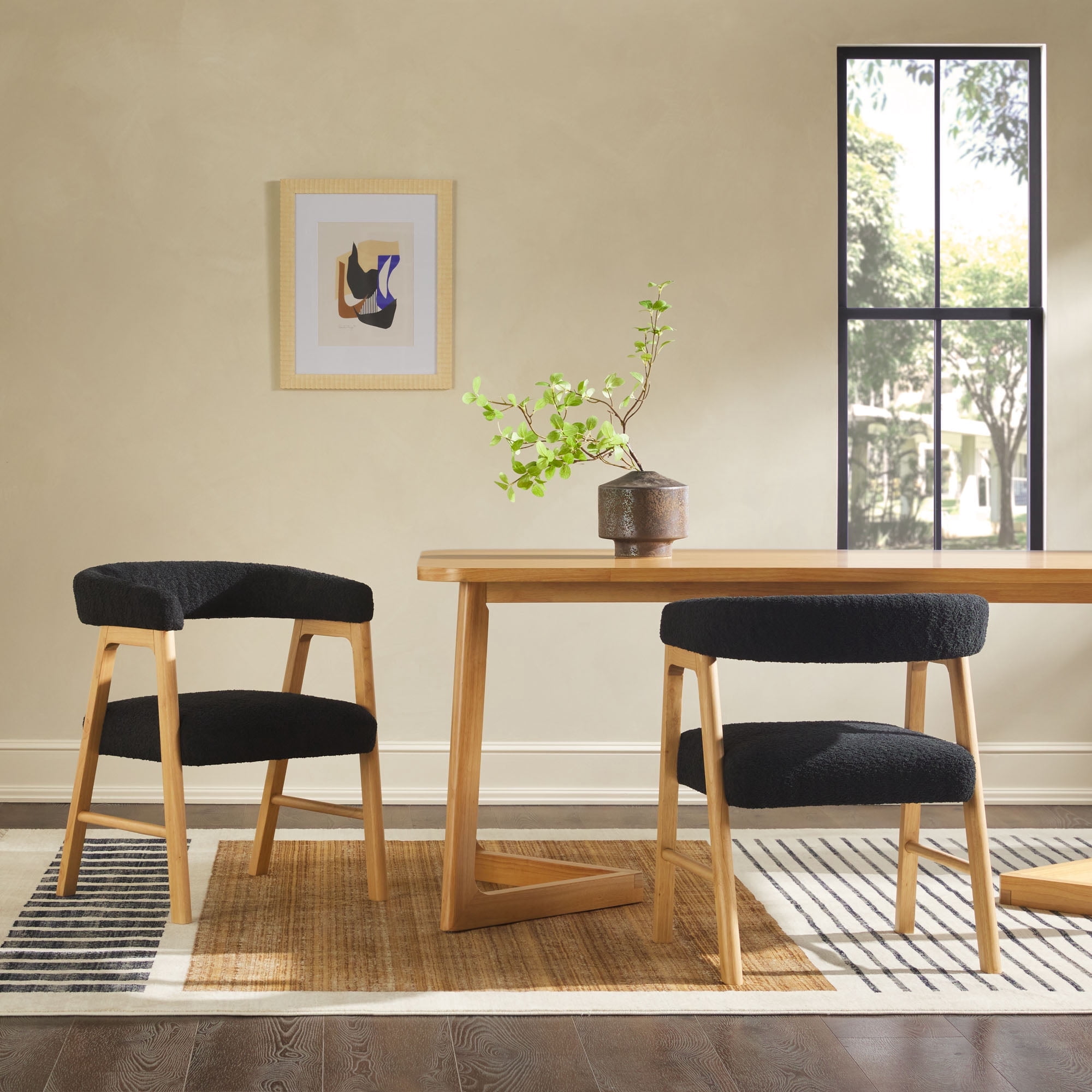 Walker Edison Modern Solid Wood Curved Dining Chair with Boucle, Set of ...