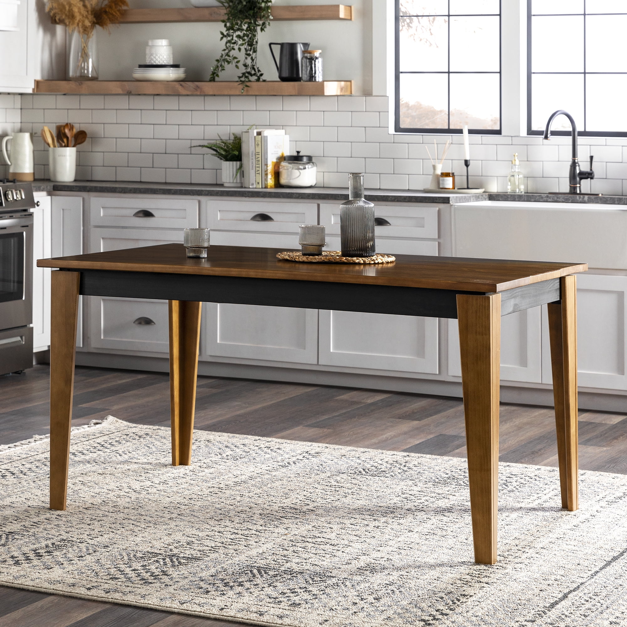 Walker Edison Modern Solid Wood Plank Dining Table, Brown - Walmart.com