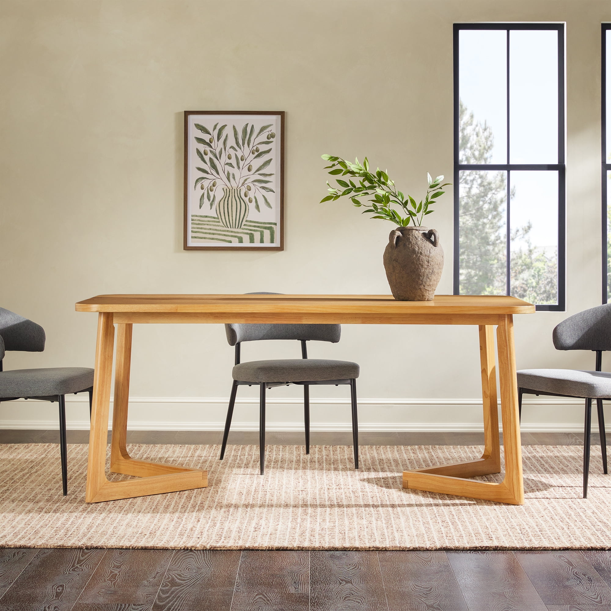 Walker Edison Modern Solid Wood Rectangular Dining Table, Natural - Walmart.com