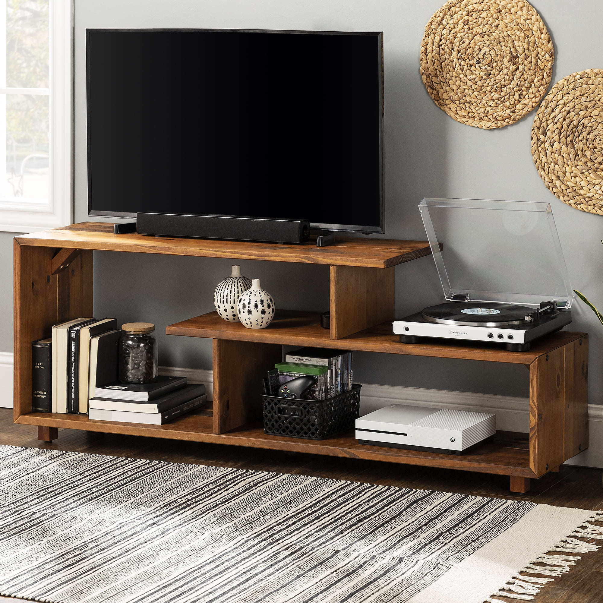 Walker Edison Modern Solid Wood TV Stand for TVs up to 50" - 60", Amber ...