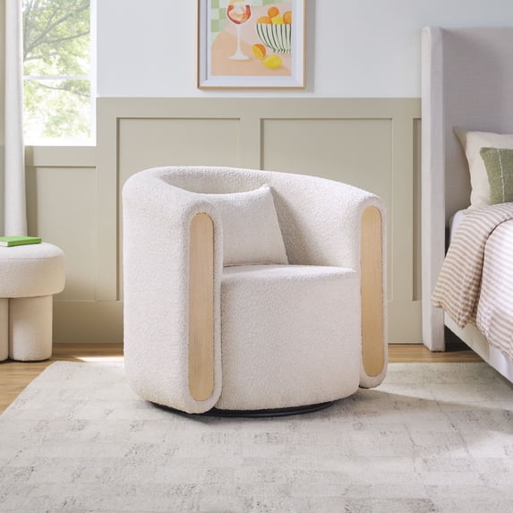Walker Edison Modern Upholstered Swivel Barrel Armchair, Ivory ...