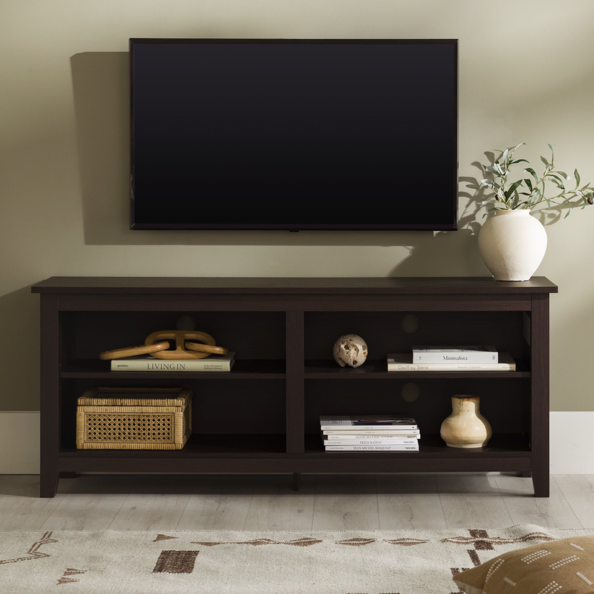 Walker Edison Open Storage TV Stand for TVs up to 65", Espresso ...