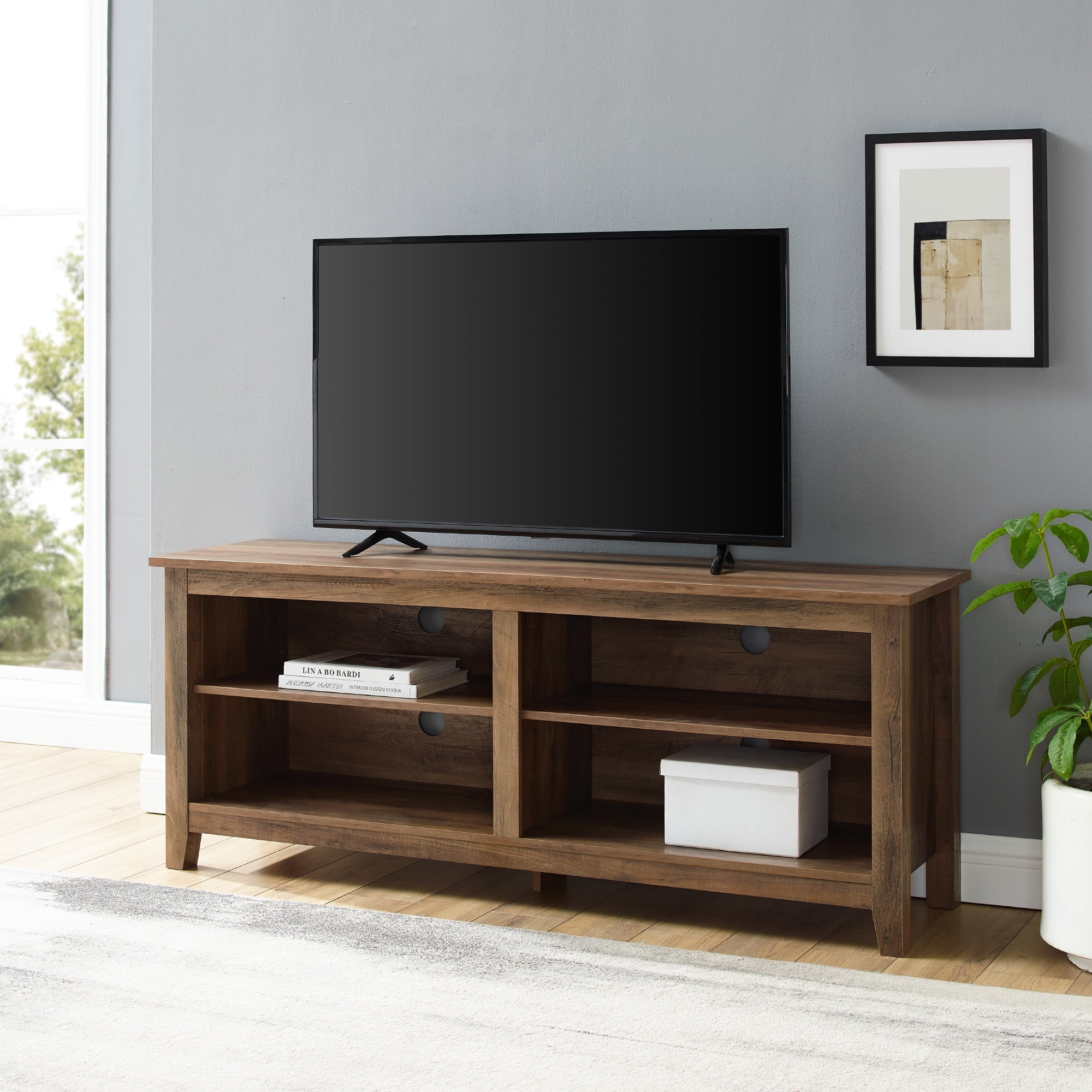 Walker Edison Open Storage TV Stand for TVs up to 65", Reclaimed ...