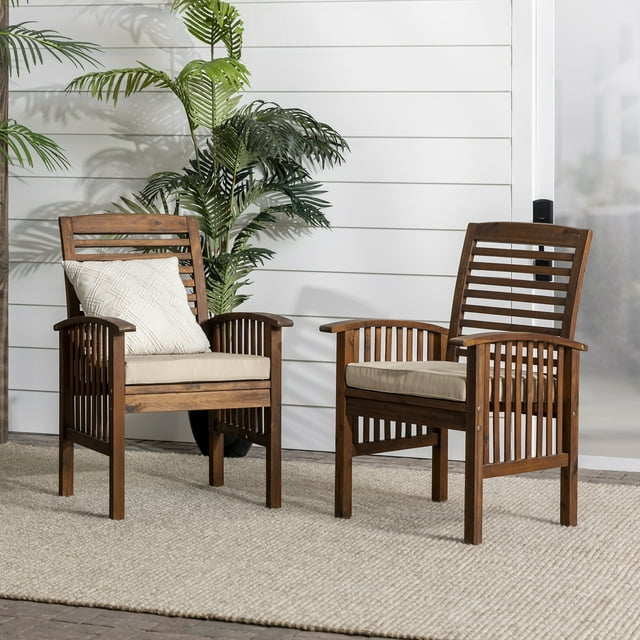 Walker Edison Outdoor Dining Chair - Acacia Wood - Set of 2 - Has Arms ...