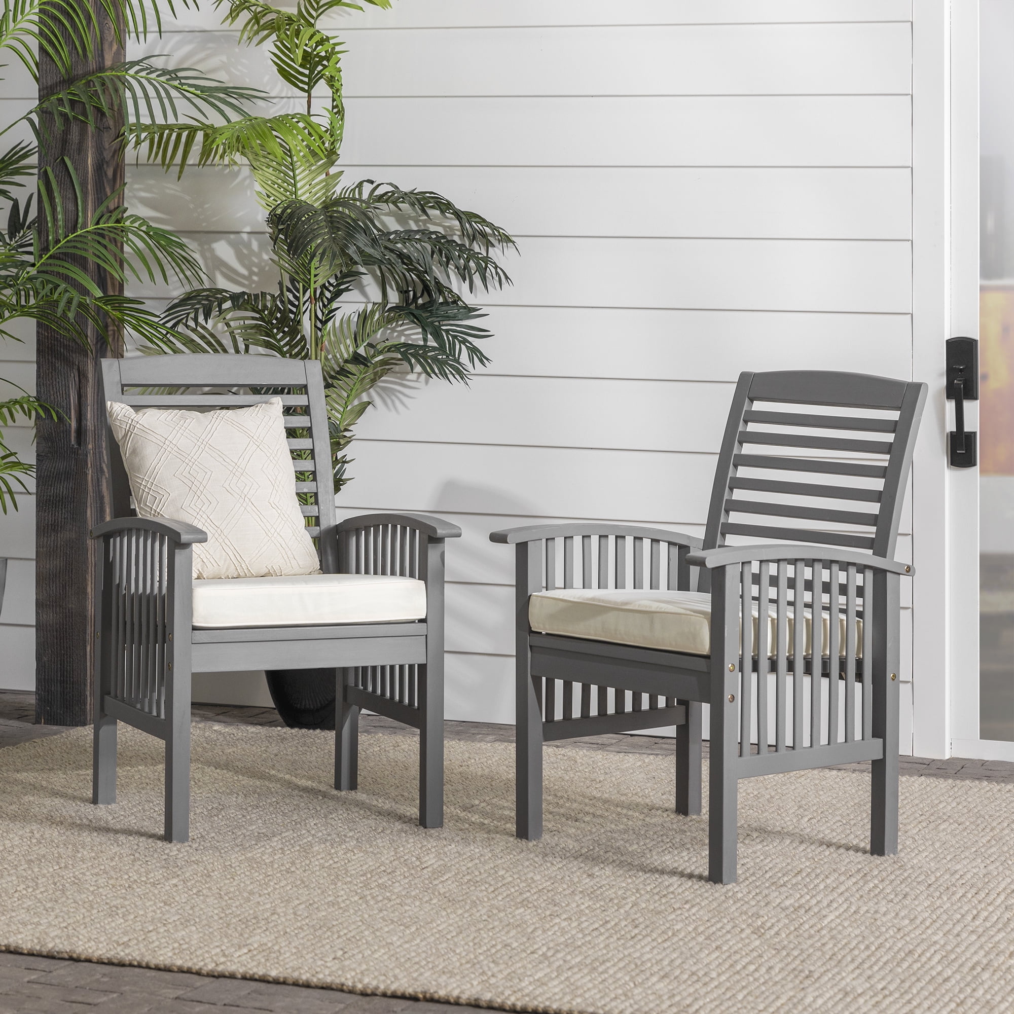 Walker Edison Outdoor Dining Chair - Acacia Wood - Set of 2 - with ...