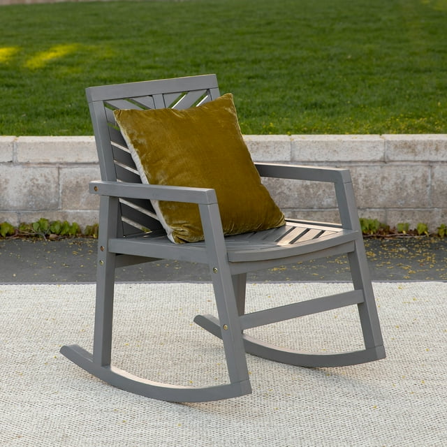 Walker Edison Outdoor Patio Rocking Chair with Chevron Design, Grey ...
