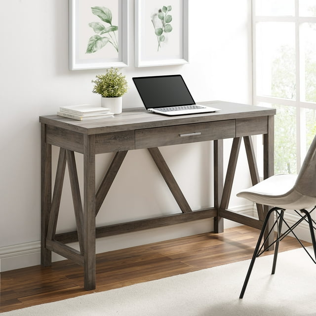Walker Edison Rustic Farmhouse Computer Writing Desk with Drawer, Grey ...
