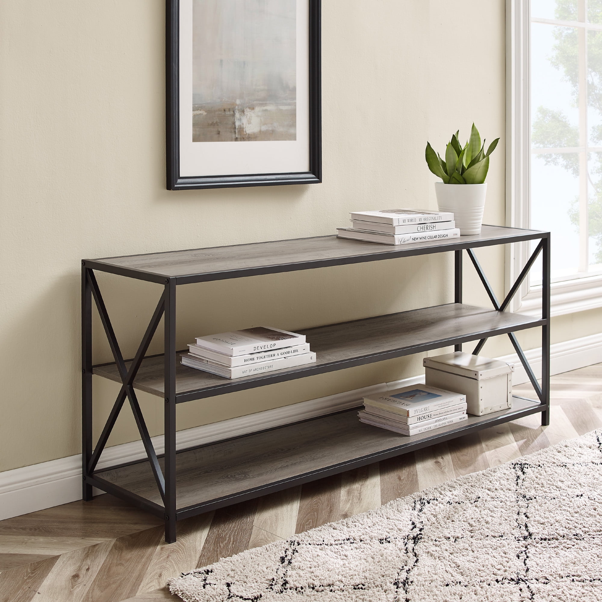 Walker Edison Rustic Metal 3-Shelf Bookcase, Gray Wash - Walmart.com