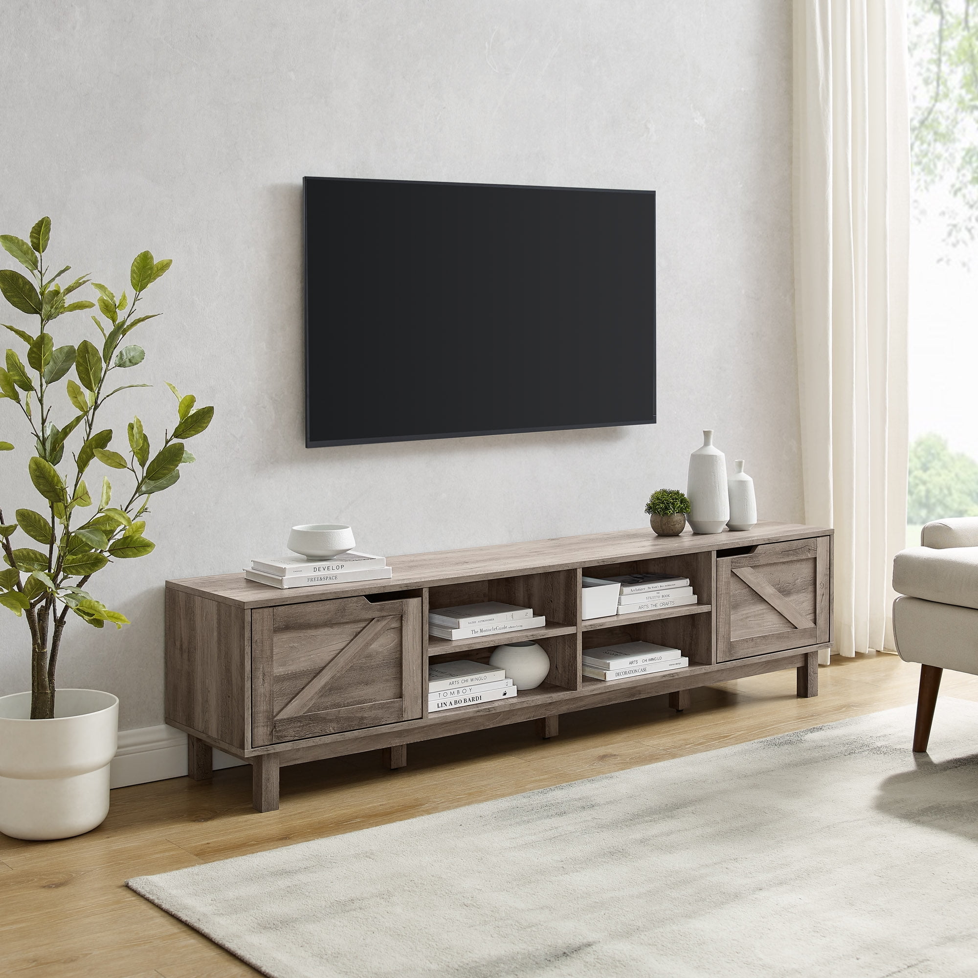 Walker Edison Rustic Open and Closed Storage TV stand for TVs up to 80 ...