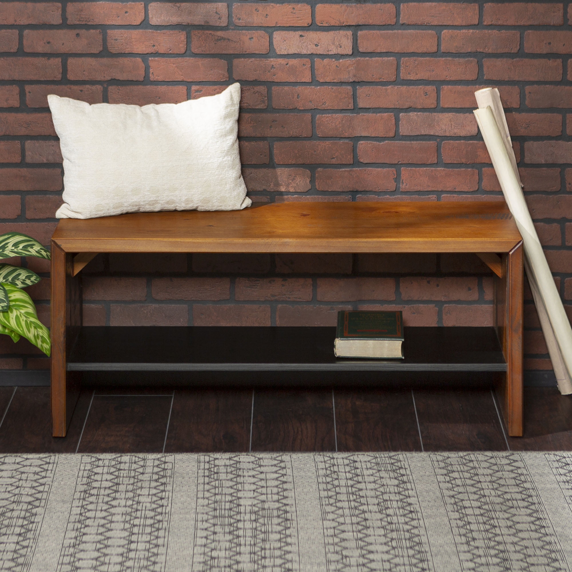 Walker Edison Rustic Solid Wood Entryway Bench, Amber - Walmart.com