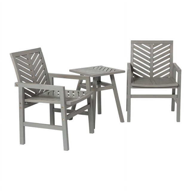 Walker Edison 3-Piece Chevron Outdoor Patio Chat Set - Grey Wash ...
