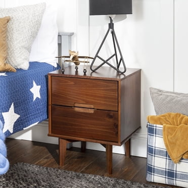 Walker Edison 2-Drawer Wood Nightstand, Mid-Century Modern, Natural ...