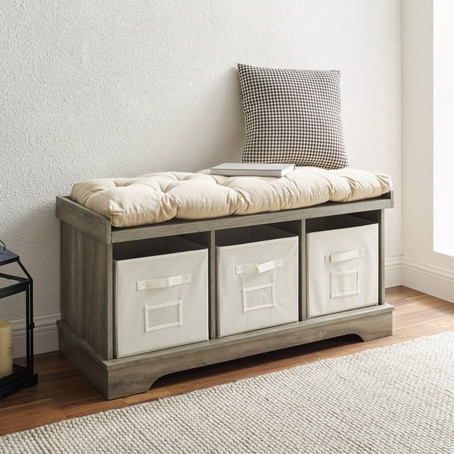 Walker Edison Storage And Tufted Bench Grey Wash