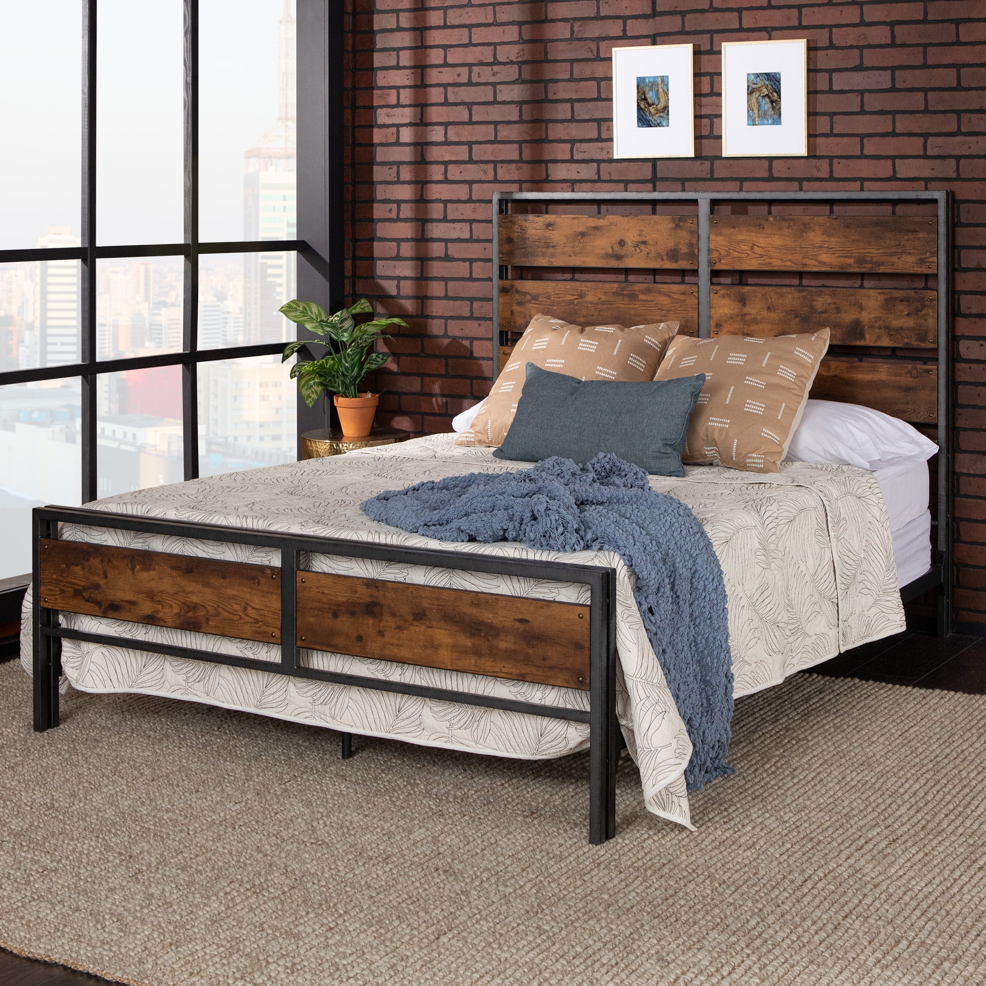 Walker Edison Taylor Wood Plank Queen Size Bed - Walmart.com