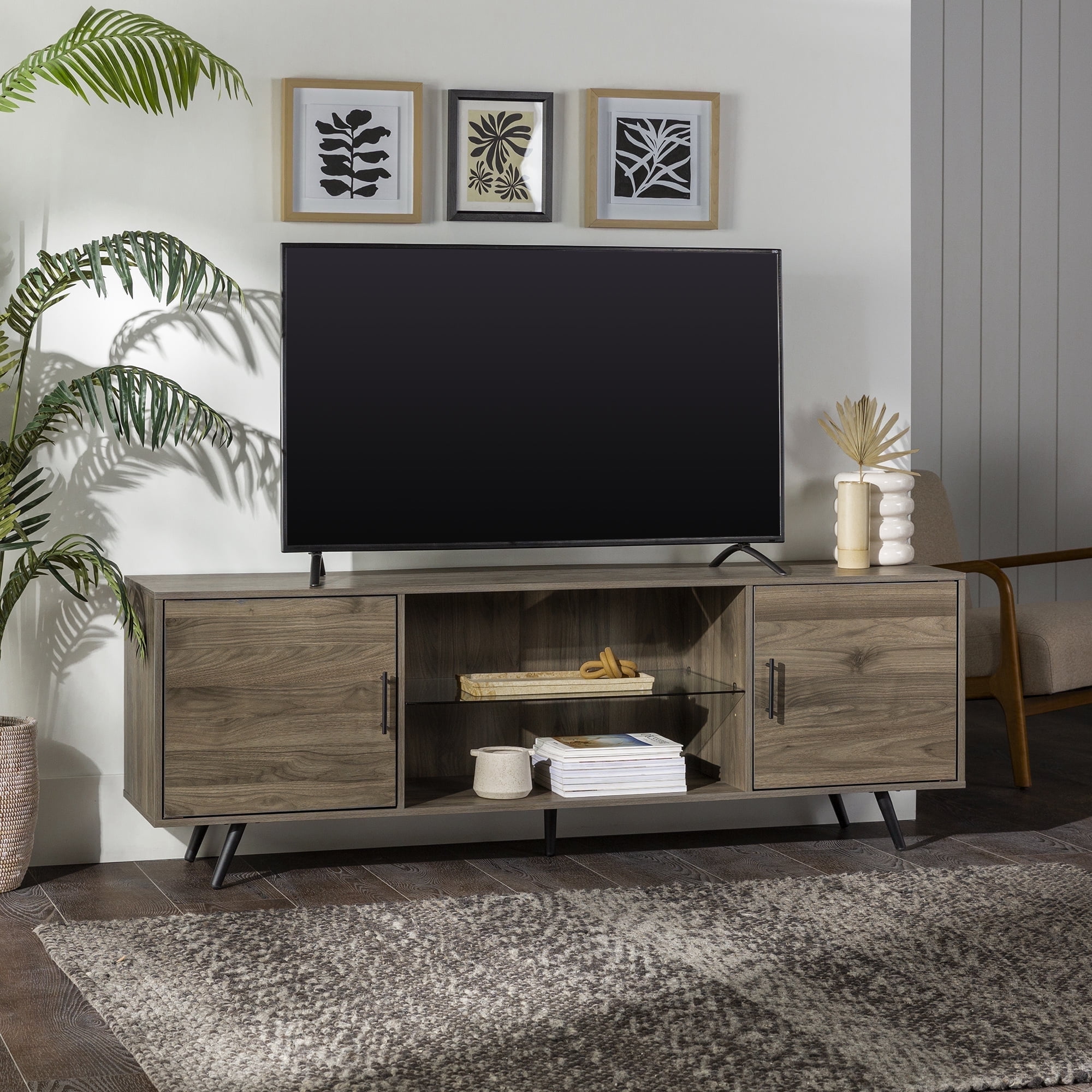 Walker Edison Thea Mid-Century Two-Door TV Stand for TVs up to 80 ...