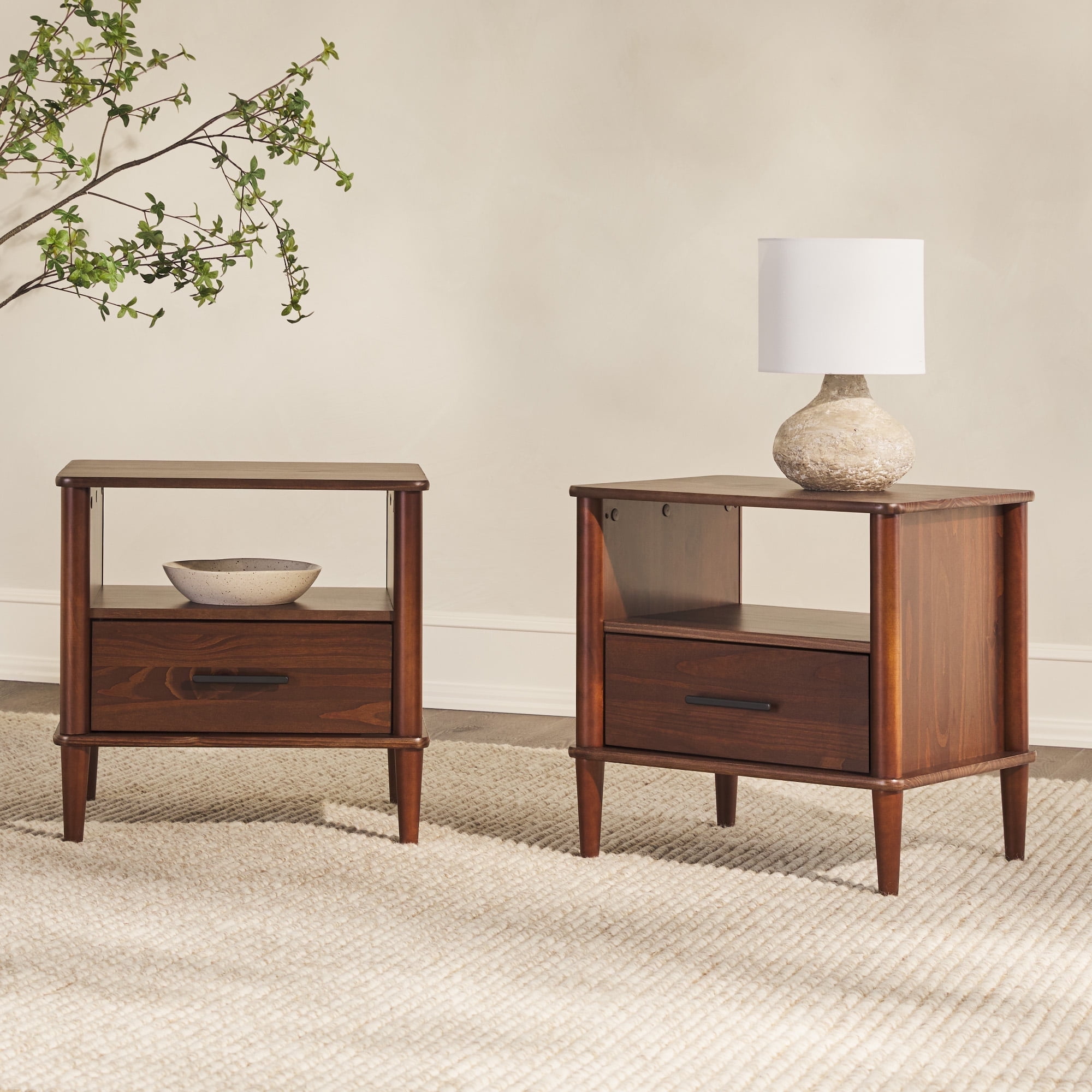 Walker Edison Transitional 1-Drawer Spindle-Leg Nightstand, Set of 2 ...