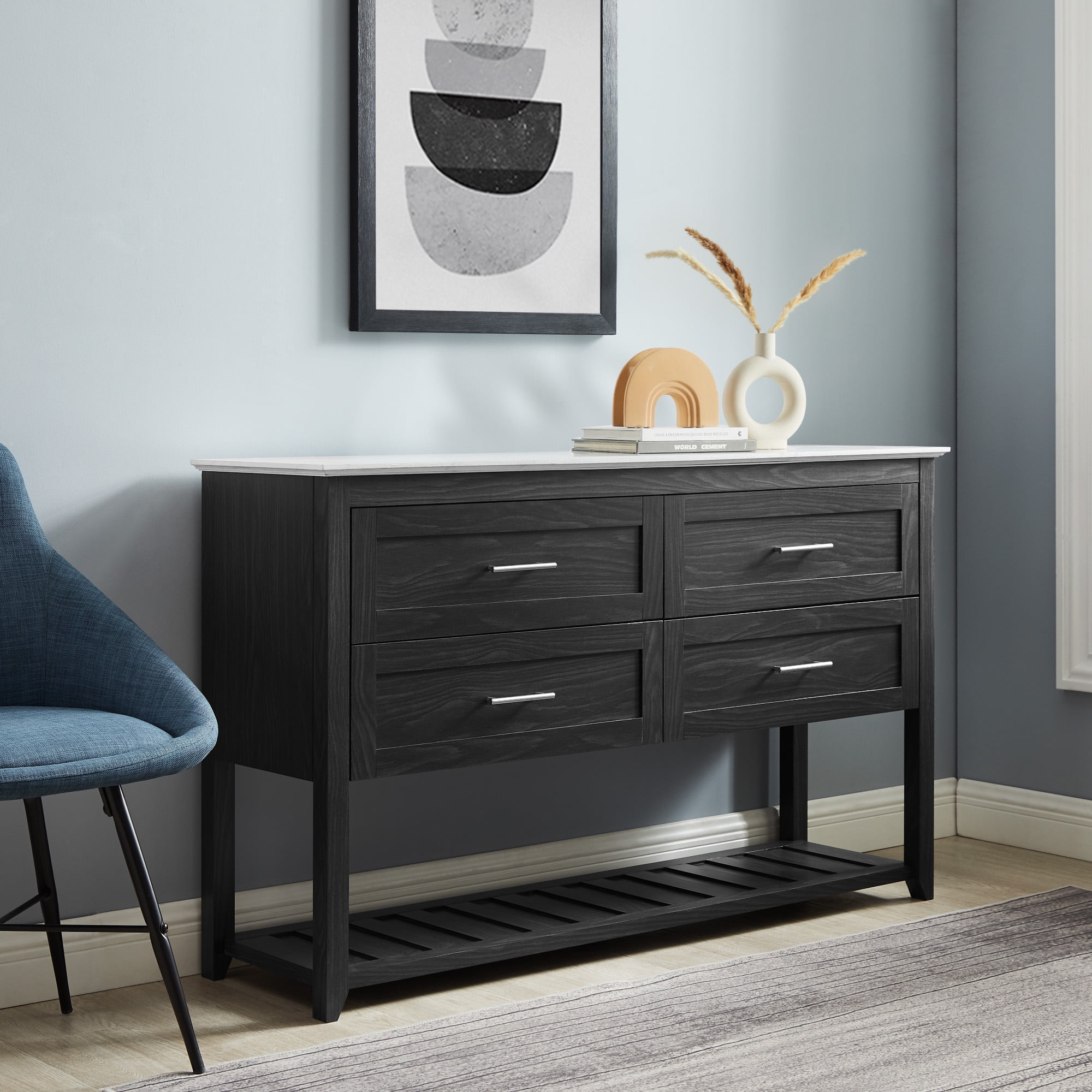 Walker Edison Transitional 54” 4-Drawer Dining Buffet, Graphite/White ...