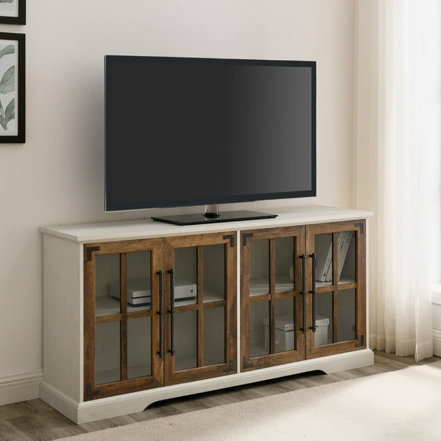 Walker Edison Transitional Farmhouse Glass Door TV Stand for TVs up to ...