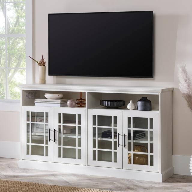 Walker Edison Transitional Glass Door Tall TV Stand for TVs up to 65 ...
